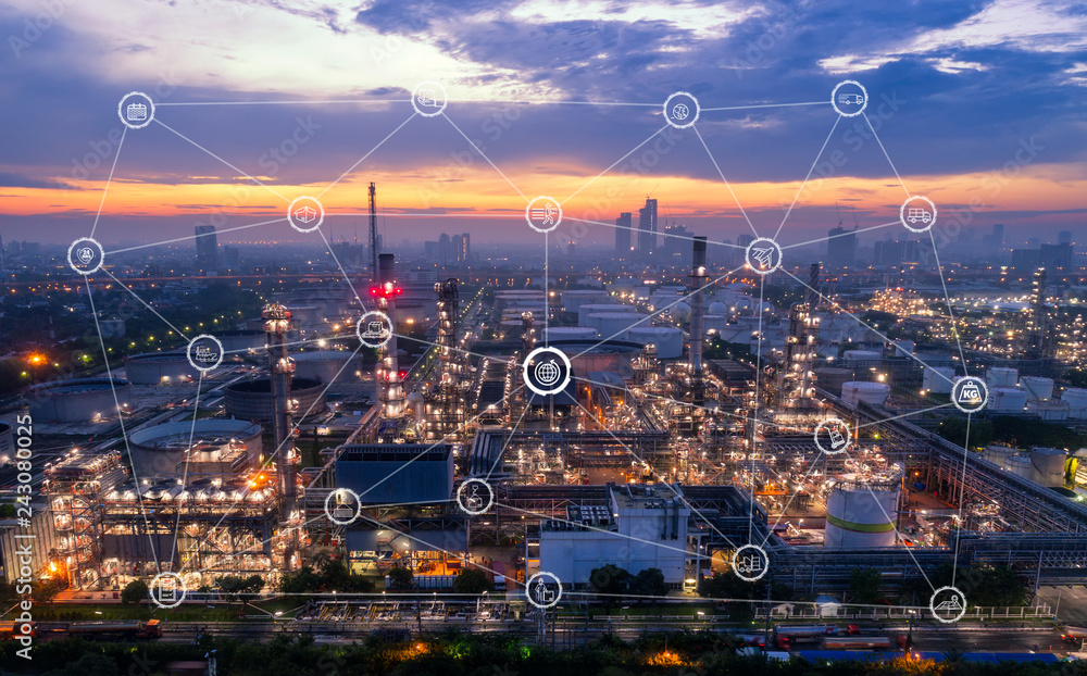 Refinery industry plant background, industrial instruments in the ...