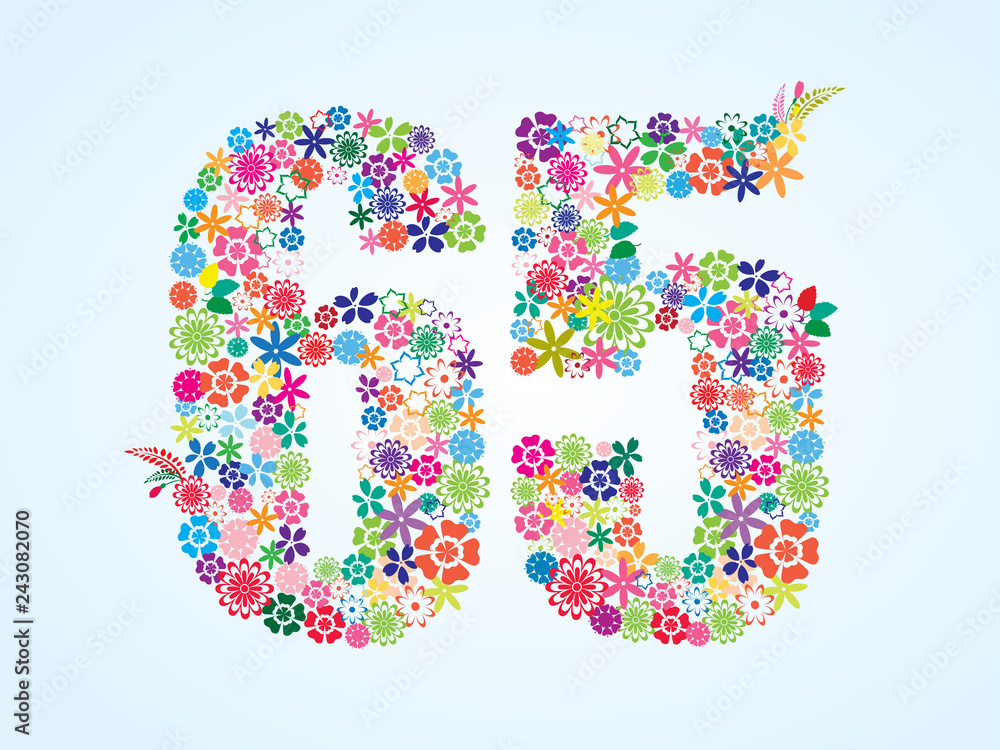 Vector Colorful Floral 65 Number Design isolated on white background ...