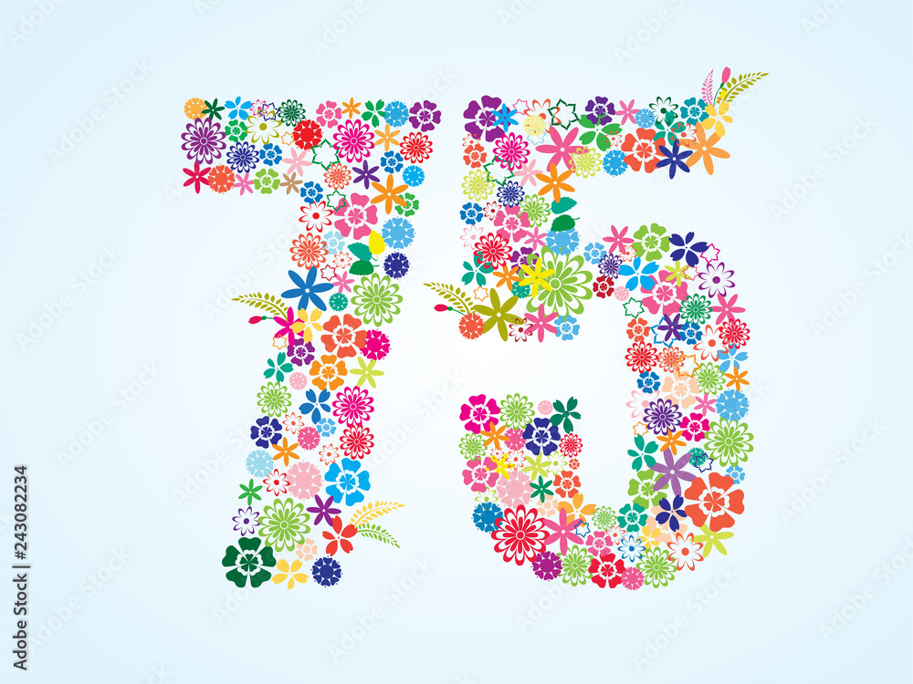 Vector Colorful Floral 75 Number Design isolated on white background ...