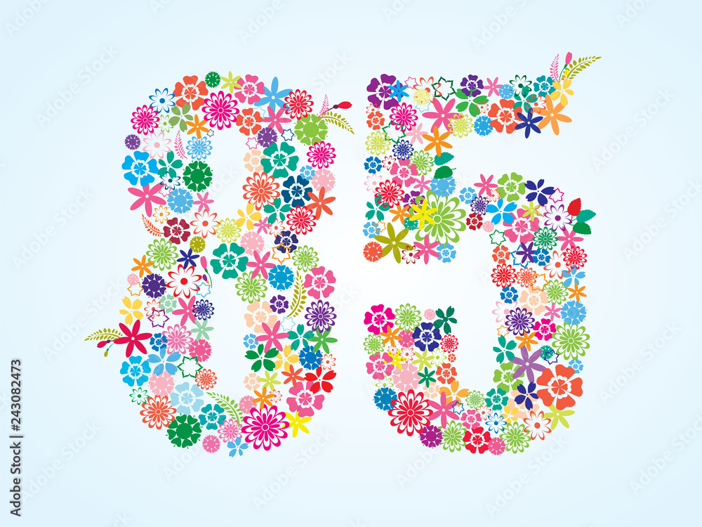 Vector Colorful Floral 85 Number Design isolated on white background ...