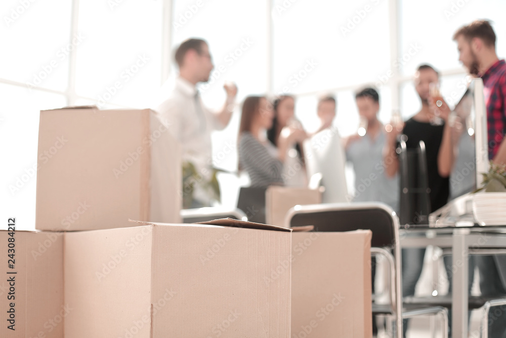 business background.cardboard boxes in the new office. Stock Photo ...