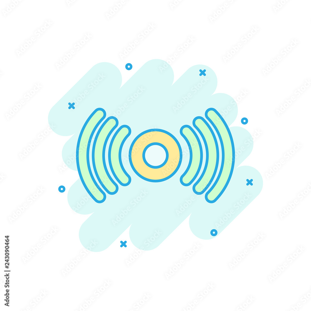 Motion sensor icon in comic style. Sensor waves vector cartoon ...