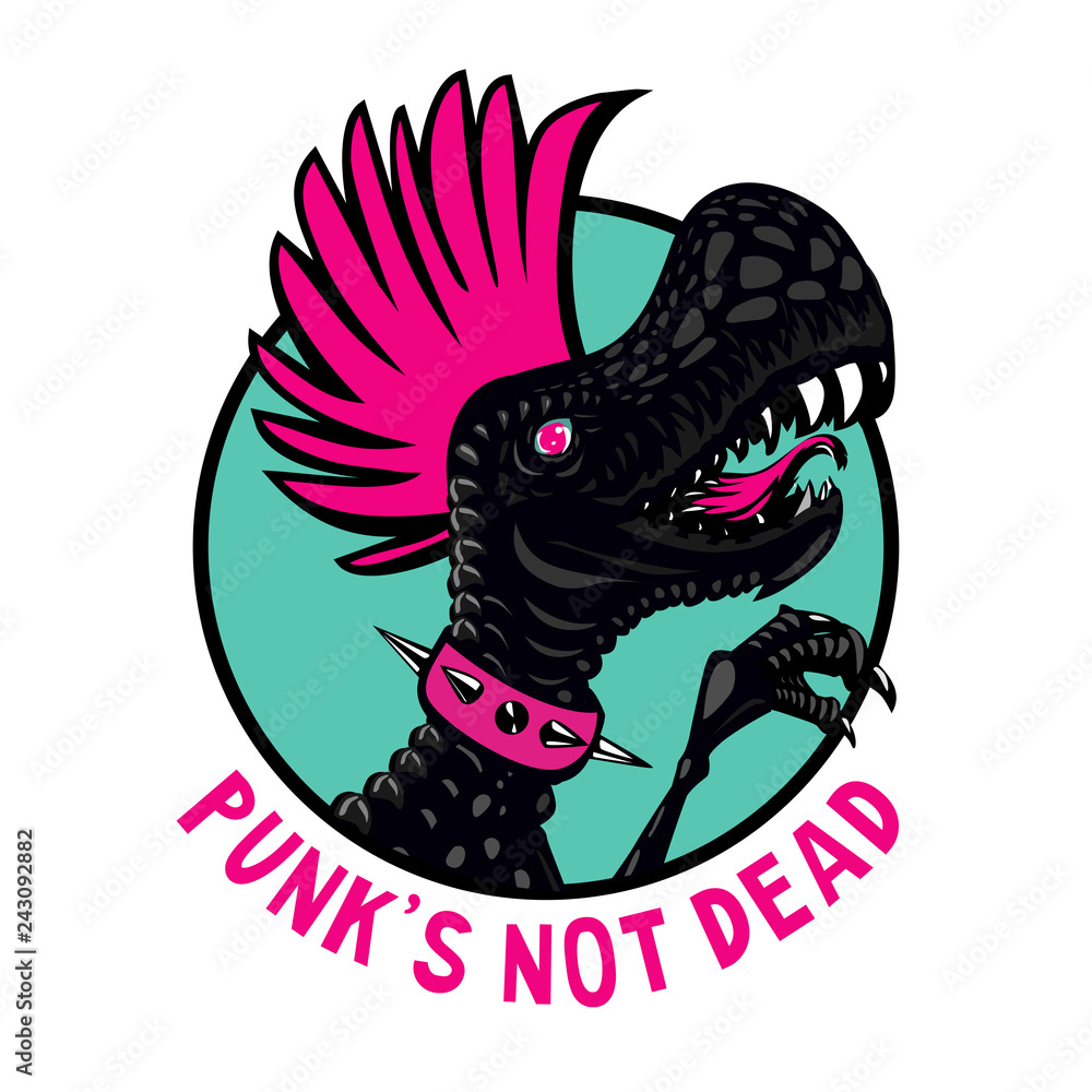 Punk dinosaur with pink haircut. Cartoon character illustration ...