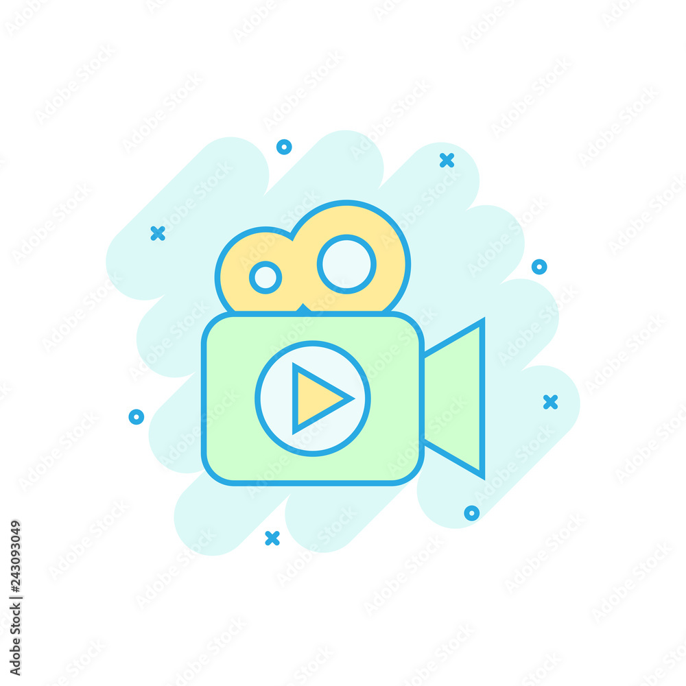 Video camera icon in comic style. Movie play vector cartoon ...