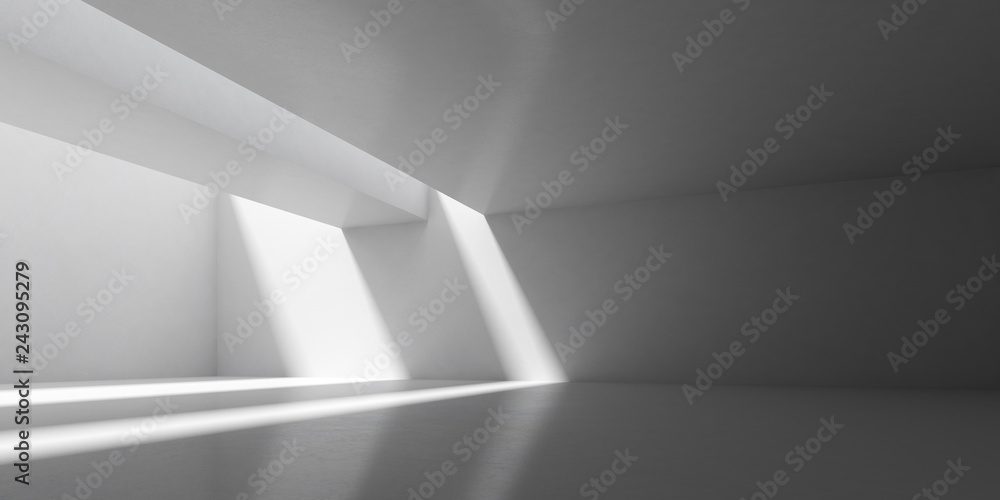 3D stimulate of concrete interior space with sun light cast the shadow ...