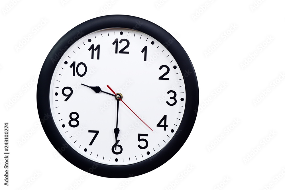 Time Concept With Black Clock At Half Past Nine Am Or Pm Stock Photo