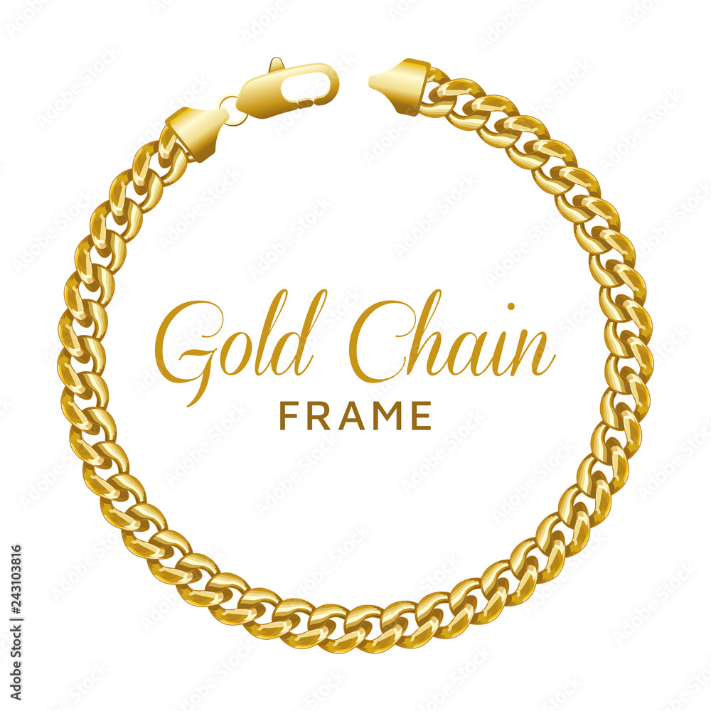 Gold chain round border frame. Wreath circle shape with a lobster lock ...