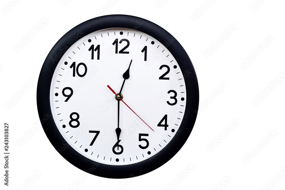 Time concept with black clock at half past noon Stock Photo | Adobe Stock