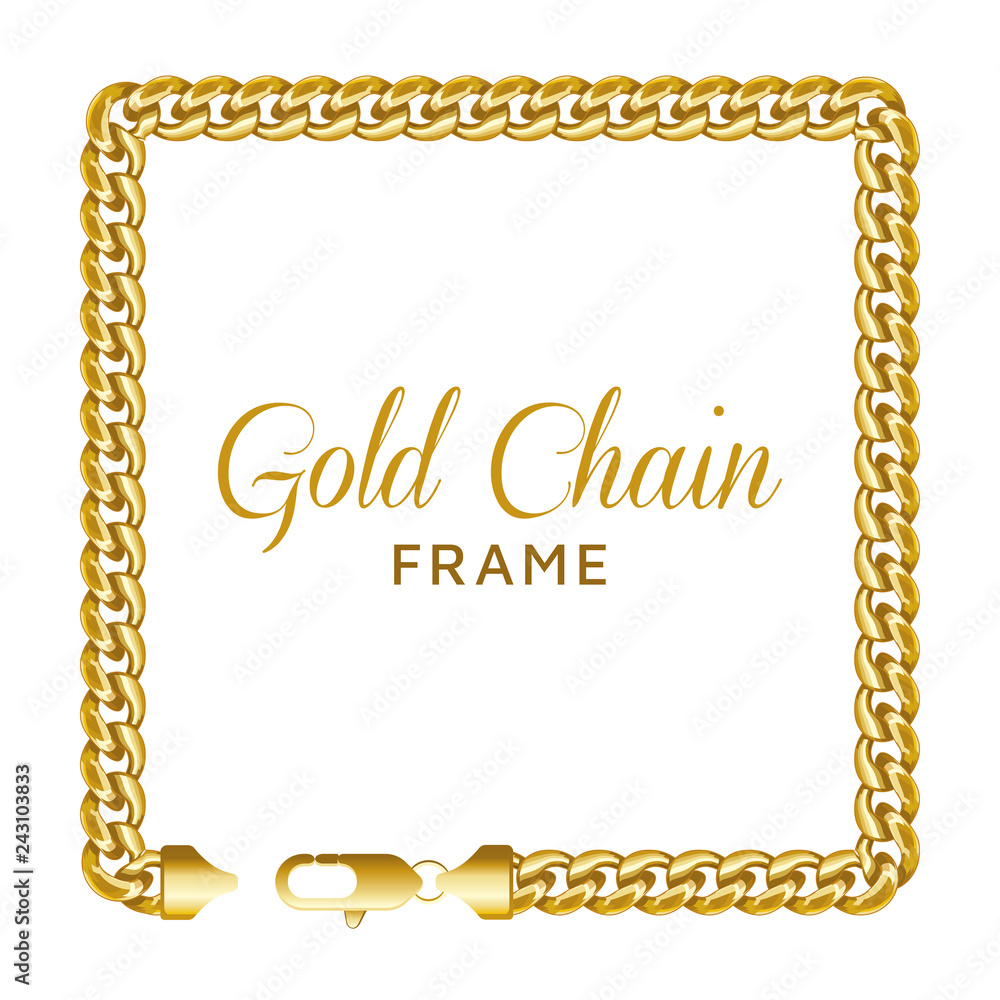 Gold chain square border frame. Rectangle wreath shape. Stock Vector ...