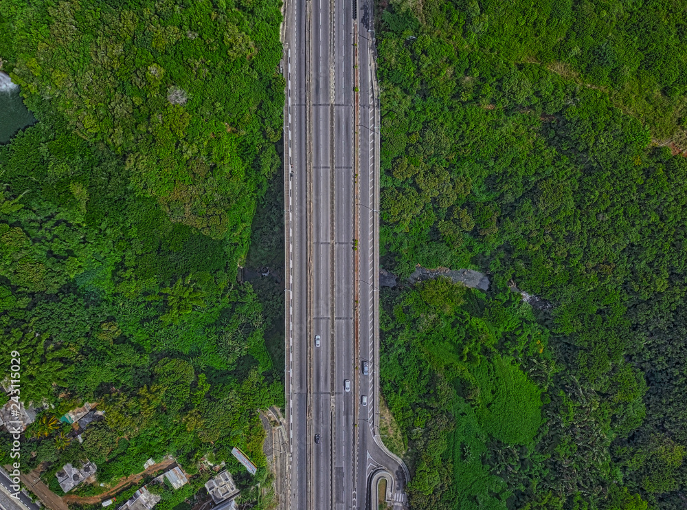 Aerial top view of Colville motorway bridge (Pont Colville) which was ...
