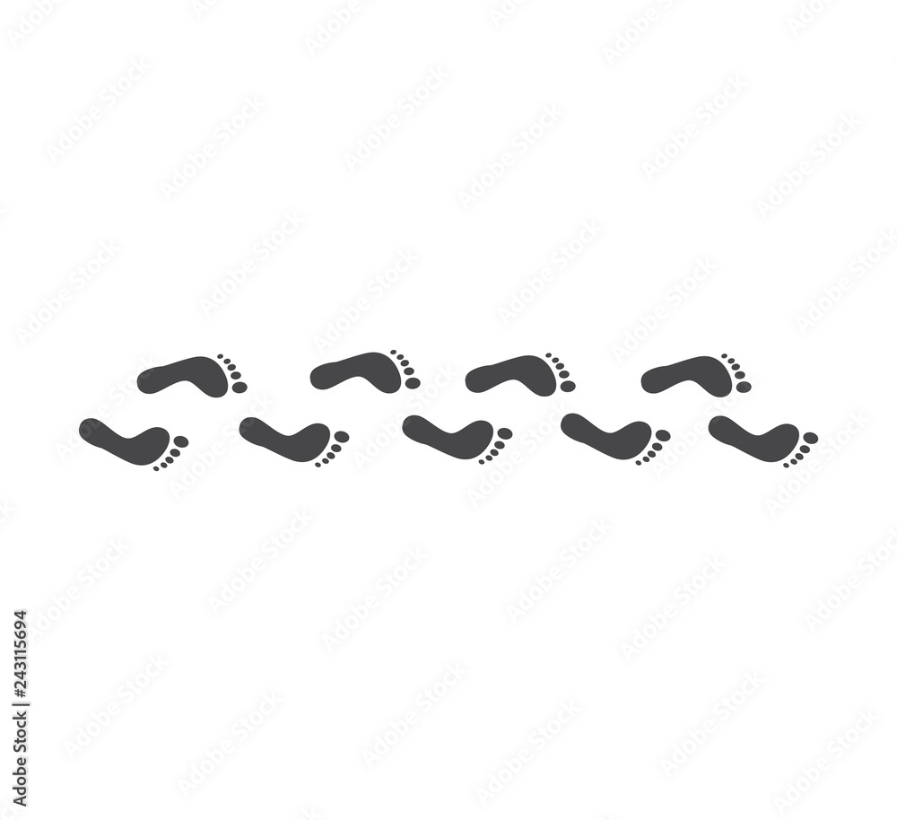 Vector abstract human barefoot footprint track icon. Black silhoette of ...