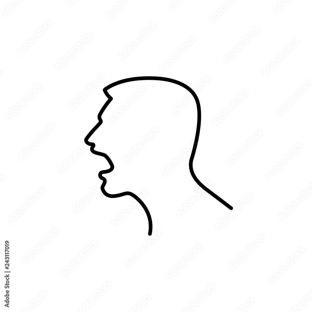 Silhouette drawn by lines of a Screaming Man. Yelling head in profile ...