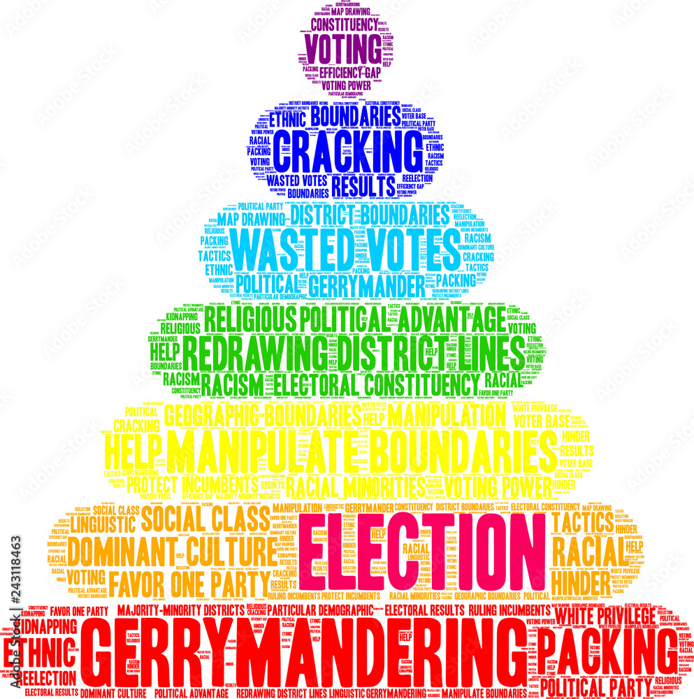 Election with Gerrymandering Word Cloud on a white background. Stock ...