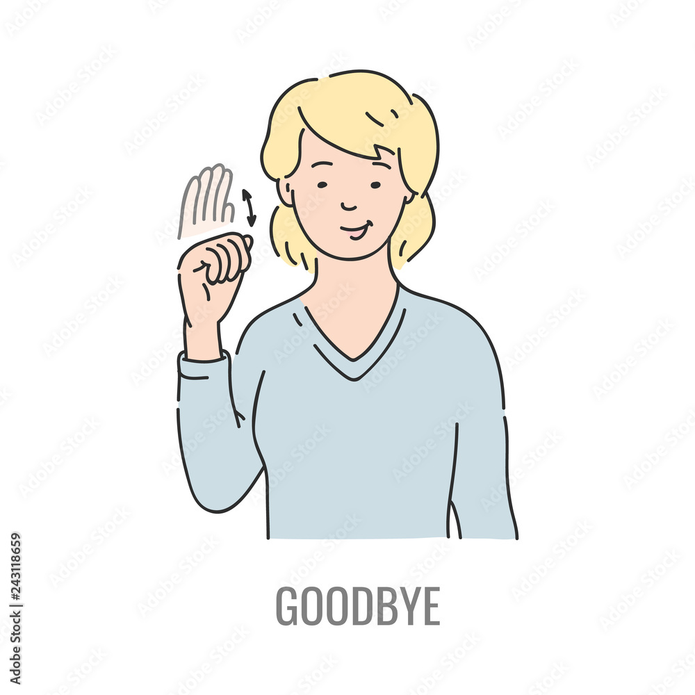 Vector Blonde Woman Showing You Goodbye Deaf Mute Sign Language Symbol