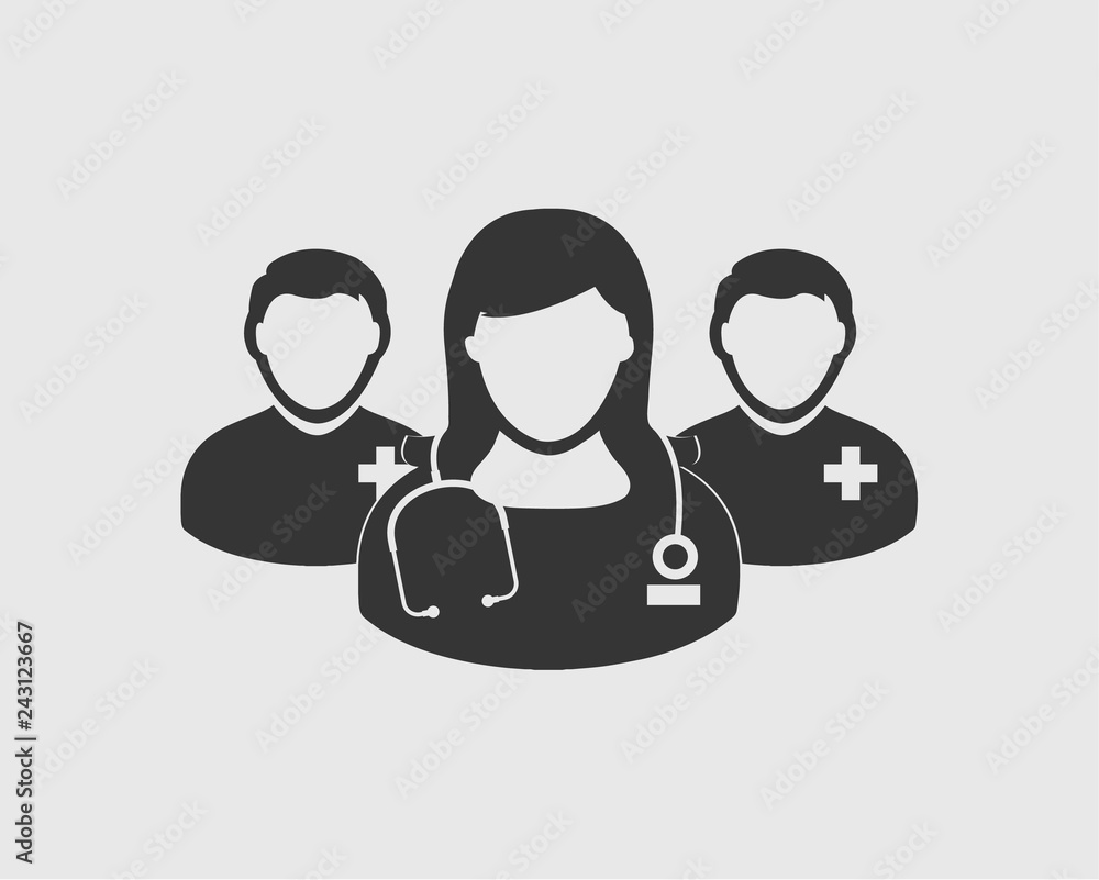 Medical Team Icon. Male and female doctor symbols on gray background ...