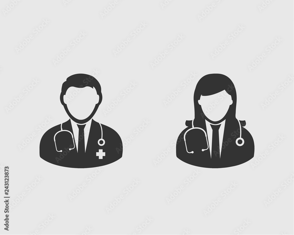 Medical Team Icon. Male and female doctor symbols on gray background ...