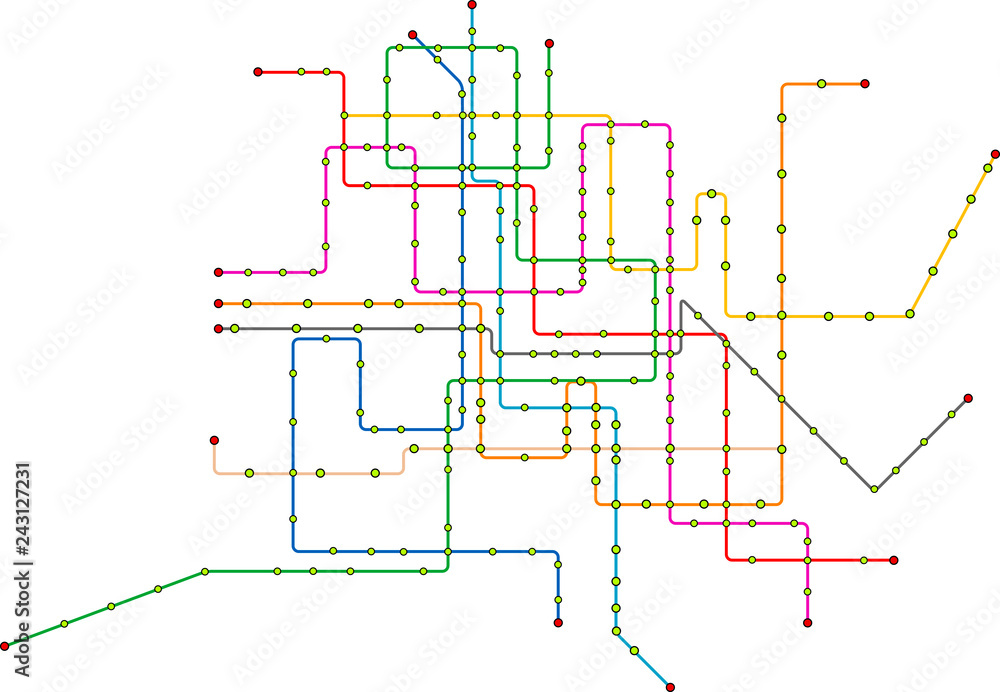Fictional subway map, public transportation map, free copy space ...