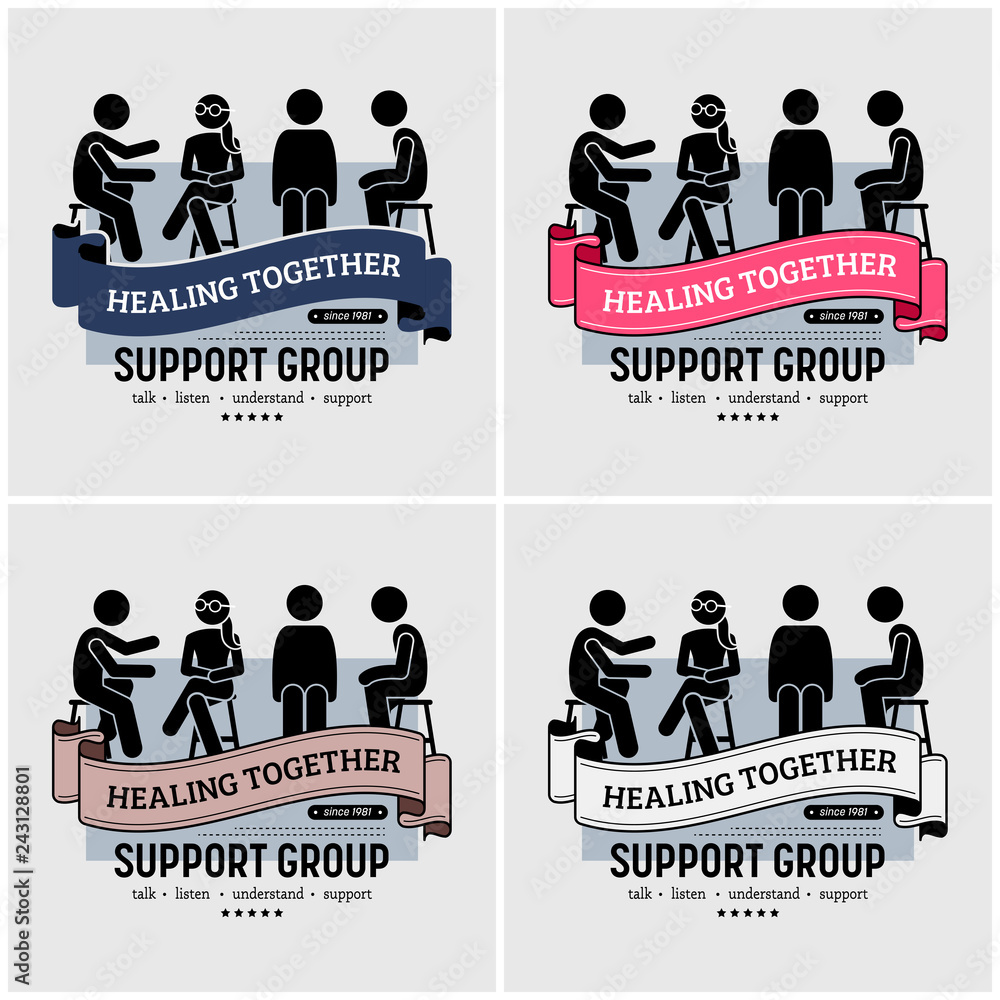 Support group centre logo design. Vector artwork of people sitting ...