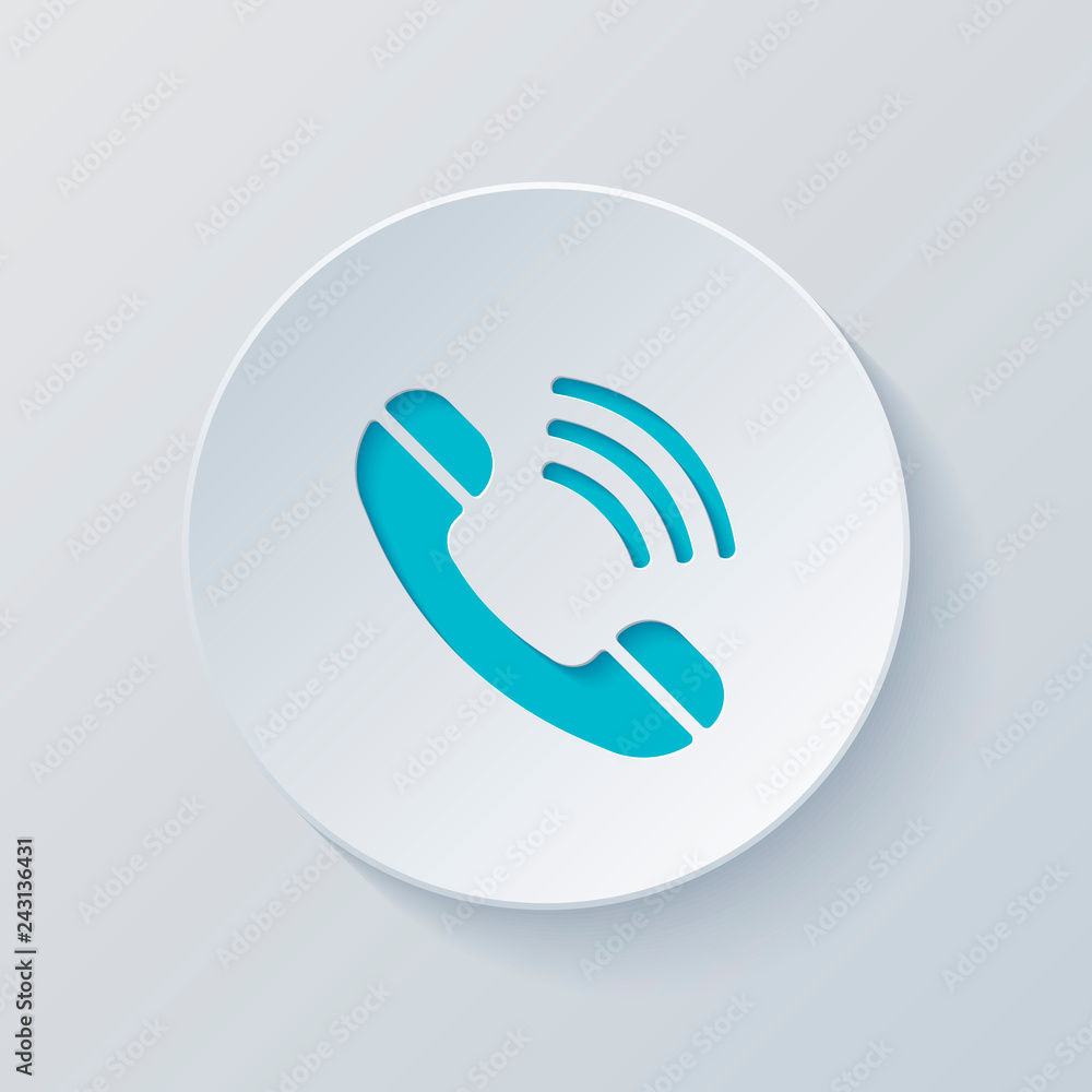 Ringing phone icon. Retro symbol. Cut circle with gray and blue Stock ...