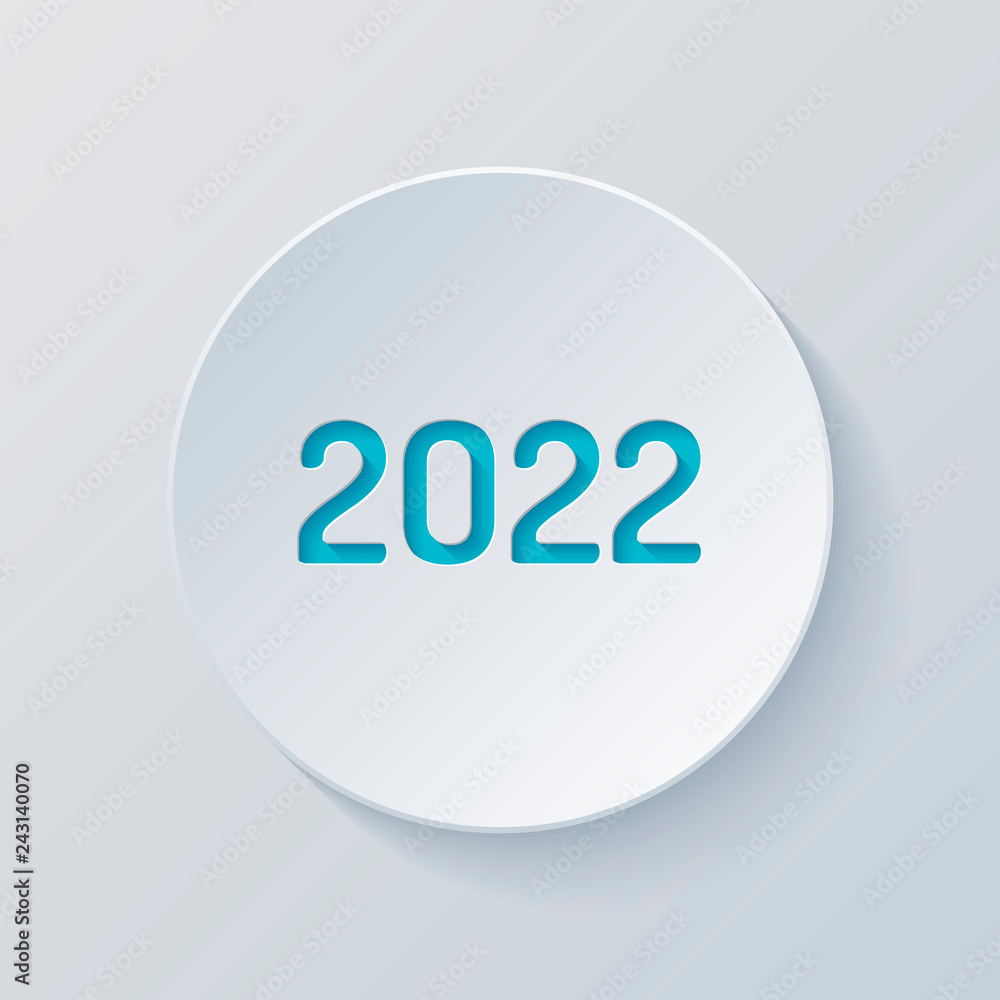 2022 number icon. Happy New Year. Cut circle with gray and blue Stock ...