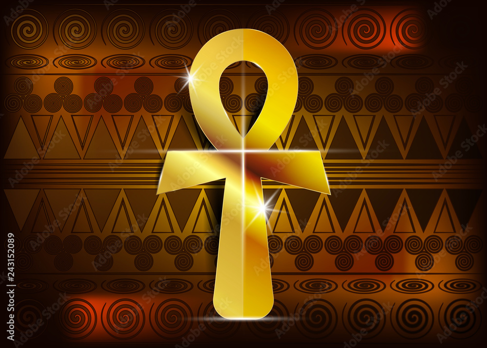 The gold ankh egyptian cross. Vector illustration. Antique golden ankh ...