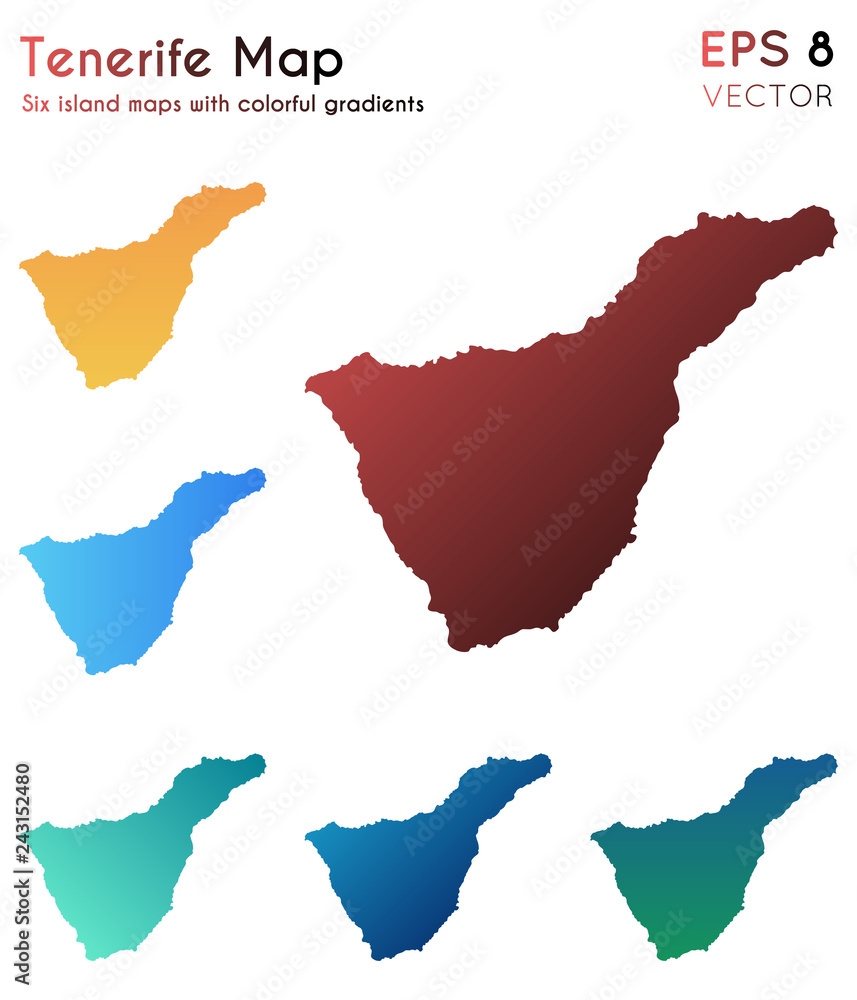 Map of Tenerife with beautiful gradients. Awesome set of Tenerife maps ...