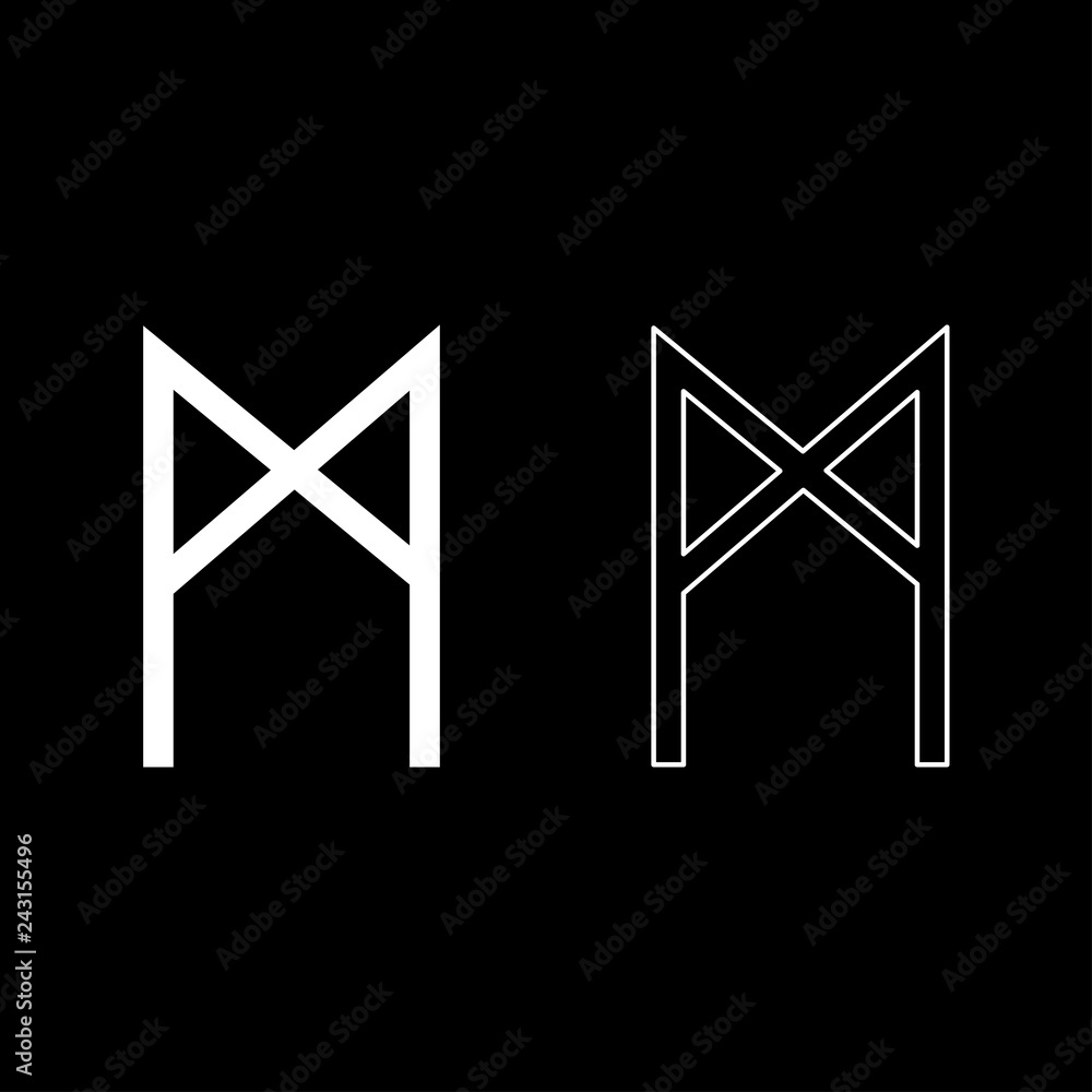 Mannaz rune man human symbol icon set white color illustration flat ...