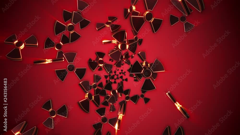Falling NUCLEAR, Radiation Hazard Danger Symbols Animation, Rendering ...