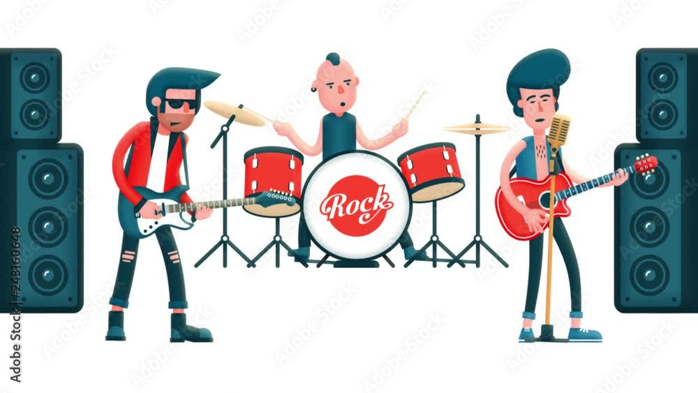 Vidéo Stock Pop group of musicians on stage. Guitarists and drummer ...