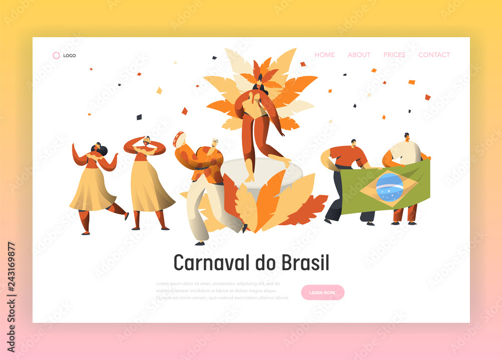 Brazil Carnival Samba Dancer Character Landing Page. Man Woman Dance at ...