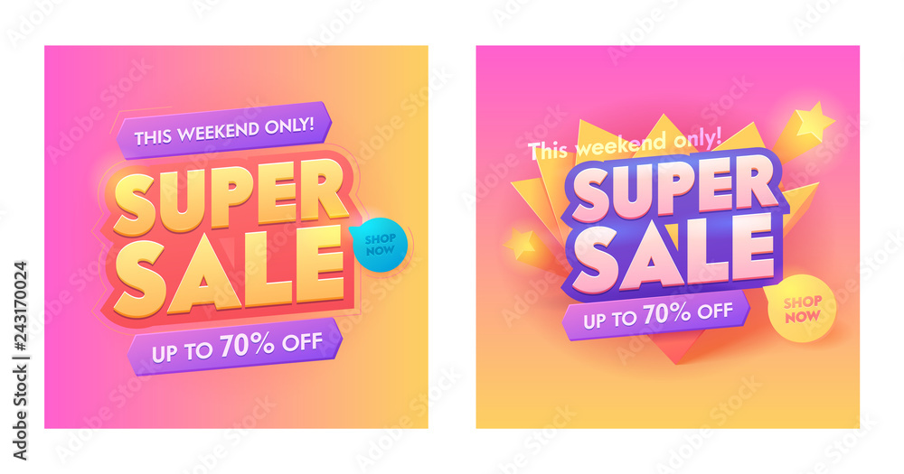 Super Sale 3d Golden Typography Poster Set. Special Promotion Trendy ...
