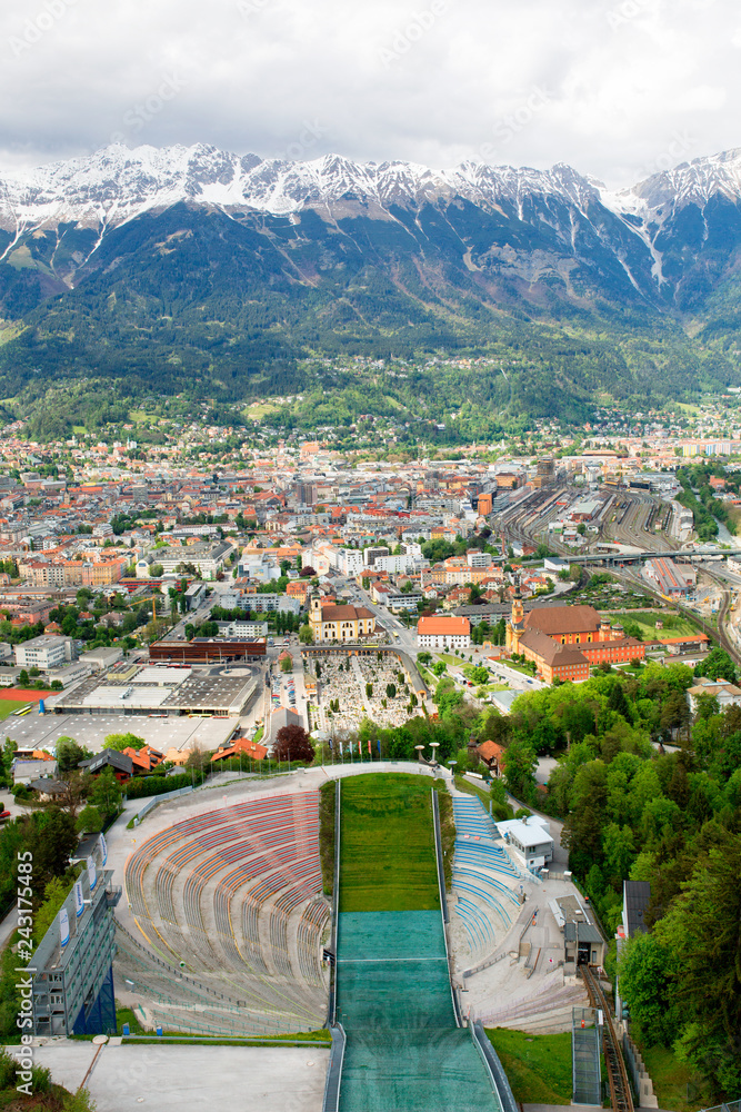 Stellar high angle panoramic view over Innsbruck and the Inntal valley ...