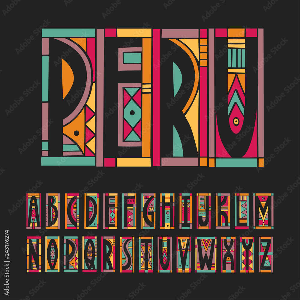 Vector trendy alphabet made of cutout geometric colored shapes on a ...