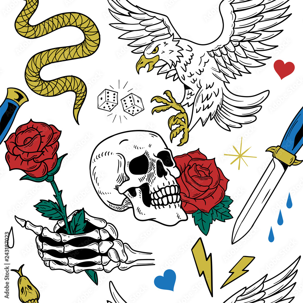 Old school tattoo line pattern Stock Vector | Adobe Stock