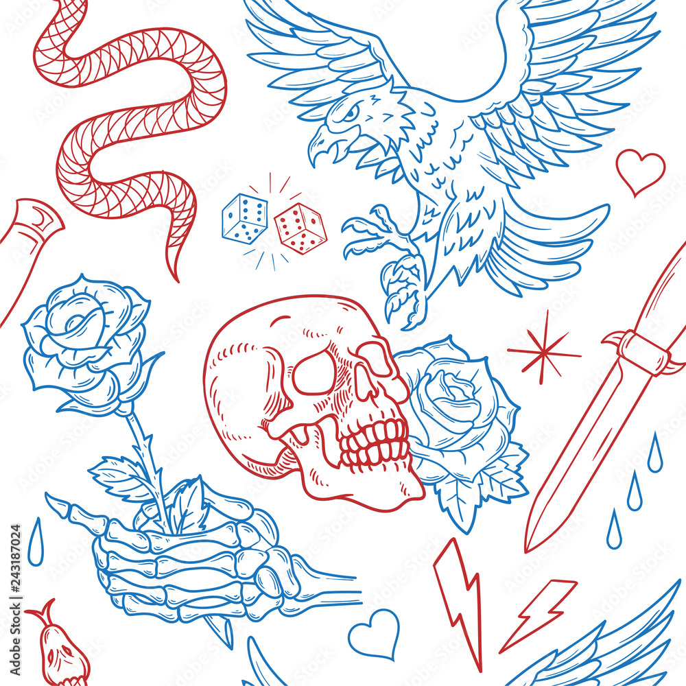 Old school tattoo line pattern Stock Vector | Adobe Stock