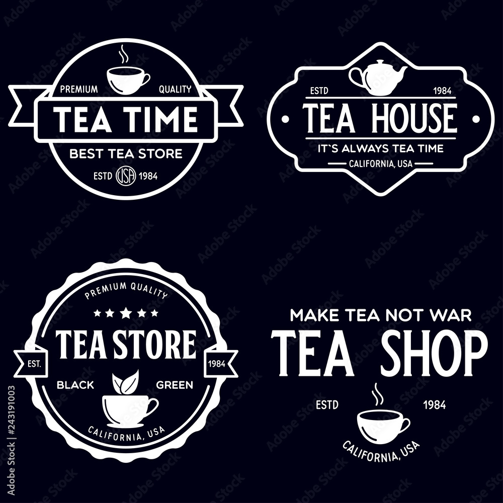 Set of vintage tea shop labels logo badges and design elements ...