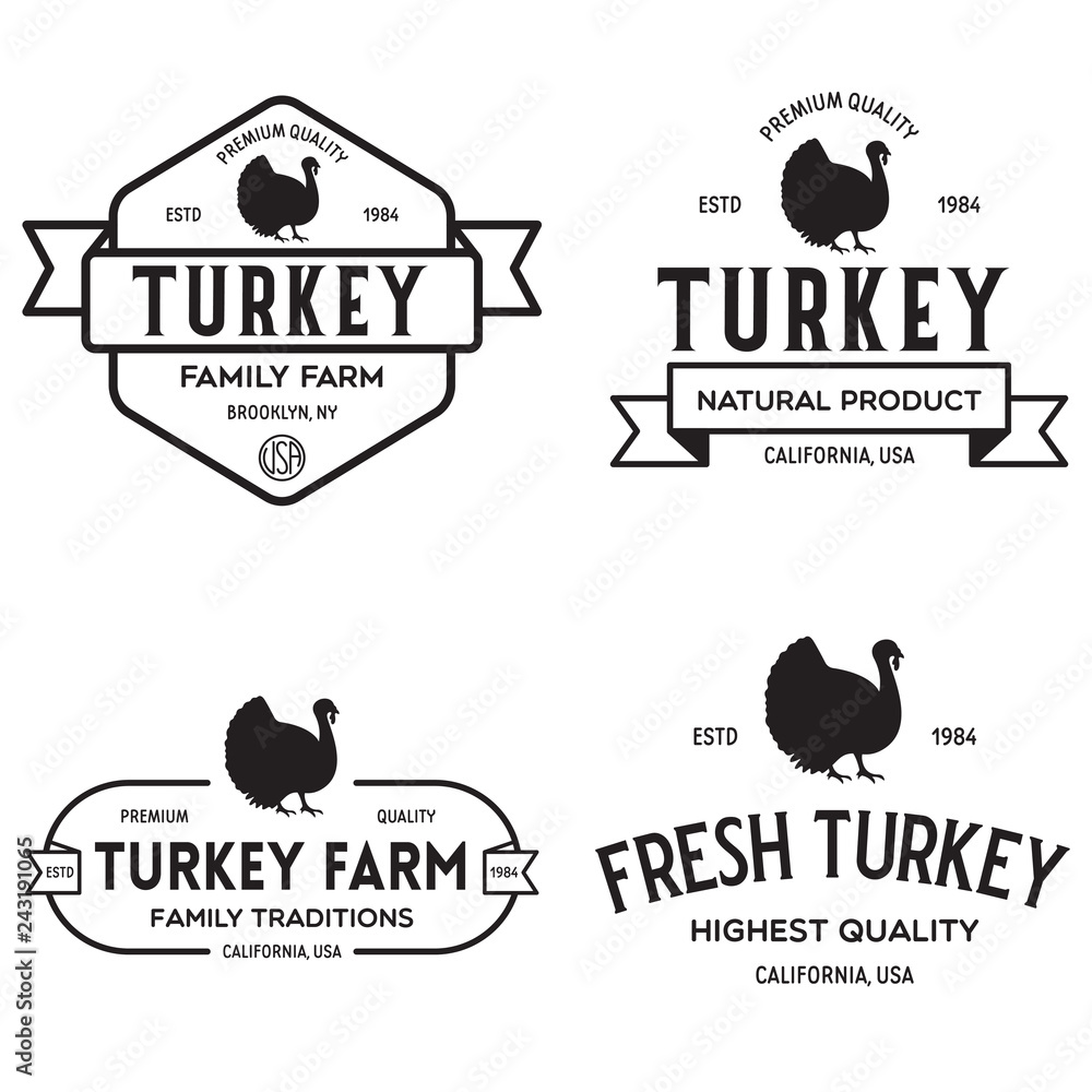 Set of premium turkey labels, badges and design elements. Logo for ...