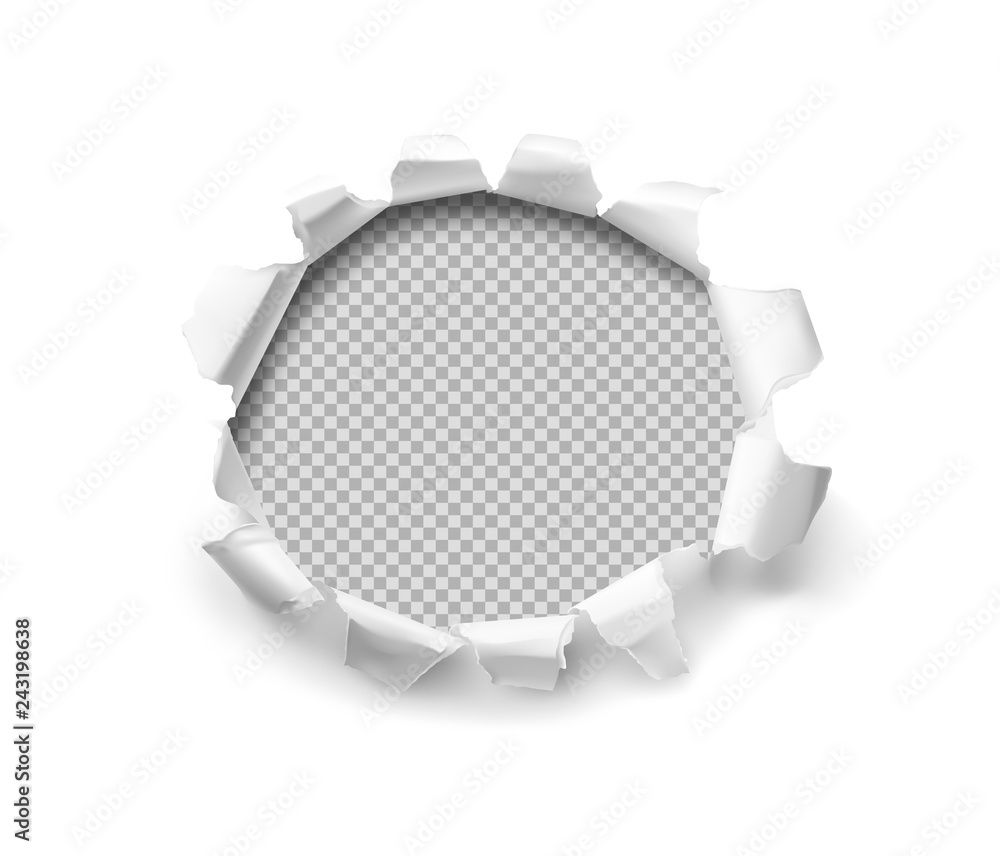 Realistic hole in paper isolated on white background. Vector ...
