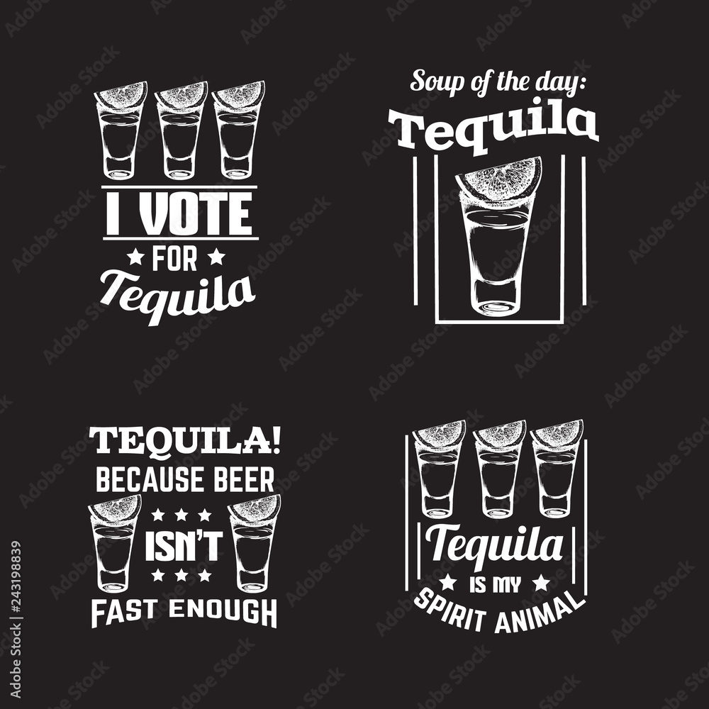 Quote typographical background about tequila with illustration of ...