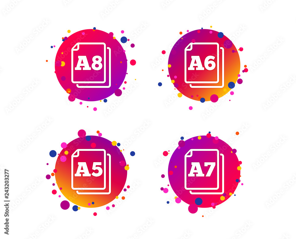 Paper size standard icons. Document symbols. A5, A6, A7 and A8 page ...