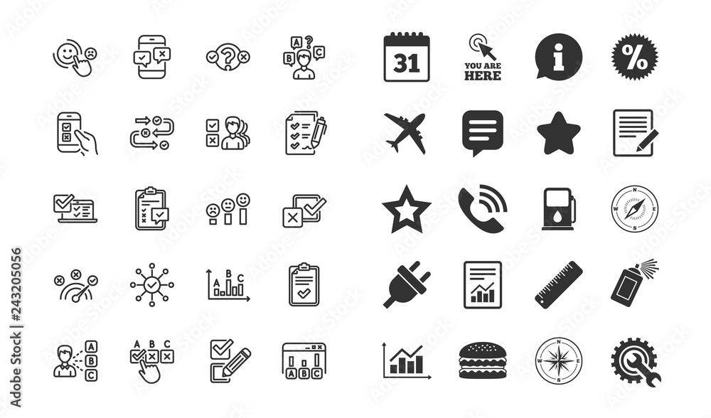 Survey or Report line icons. Set of Opinion, Customer satisfaction and ...