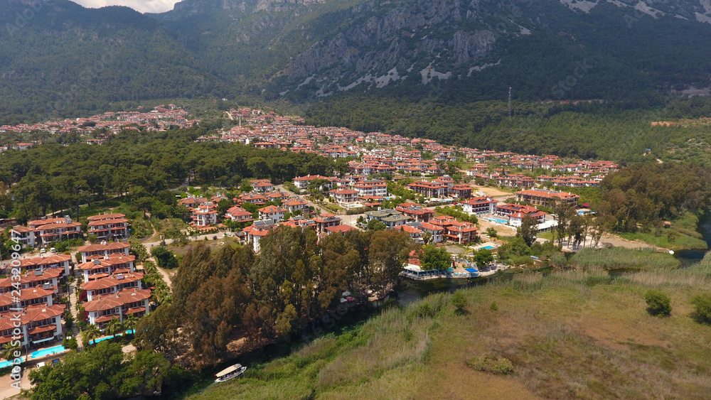 Aerial view on Azmak Stream in Akyaka Village. Akyaka is popular ...