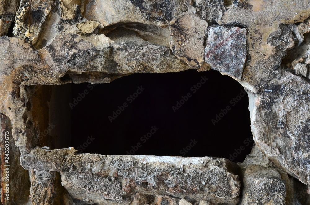 Hole in wall of the "Fortaleza dos Reis Magos". Historical construction ...