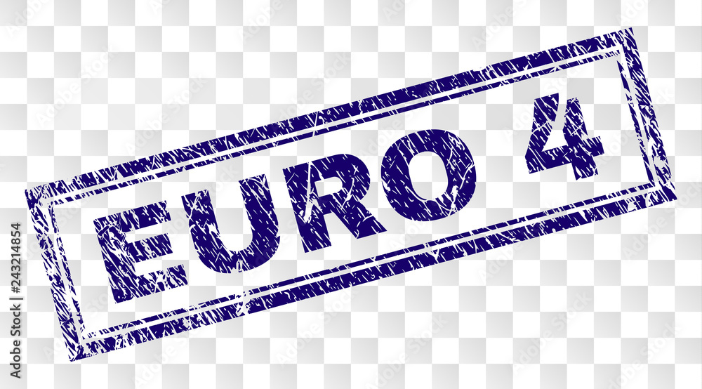 EURO 4 stamp seal print with grunge style and double framed rectangle ...