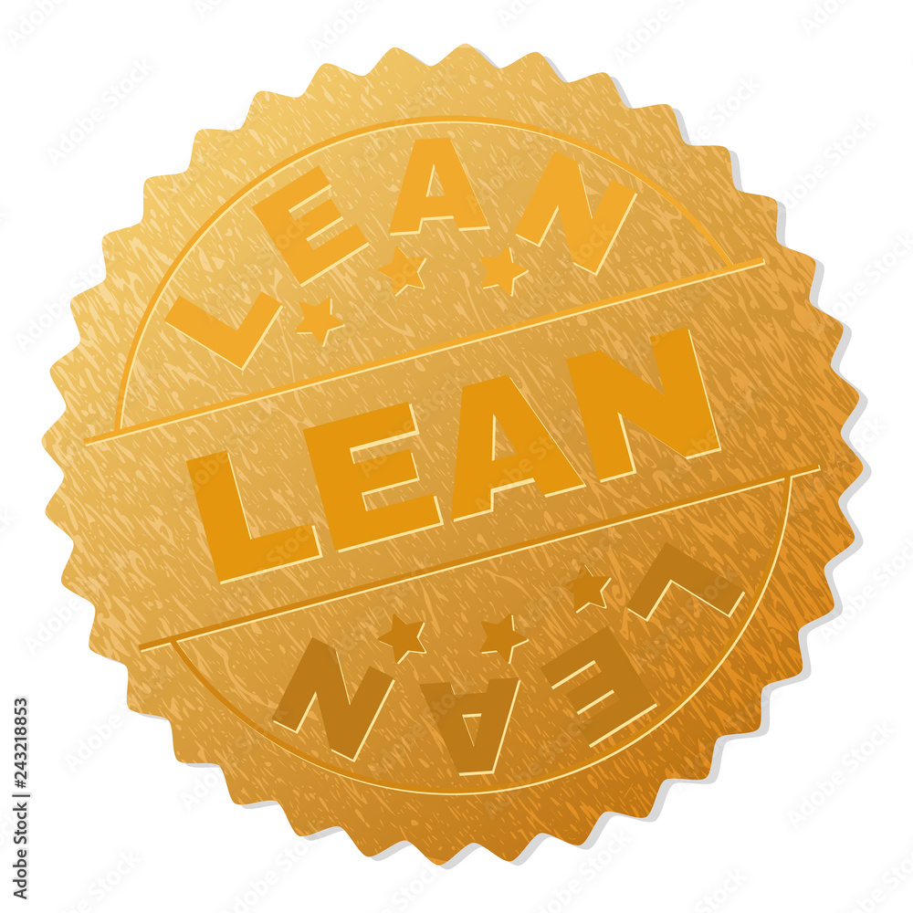 LEAN gold stamp badge. Vector gold award with LEAN text. Text labels ...