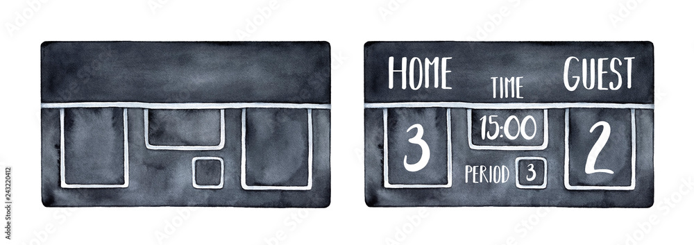 Black electronic scoreboard illustration to decorate sport events. Set ...