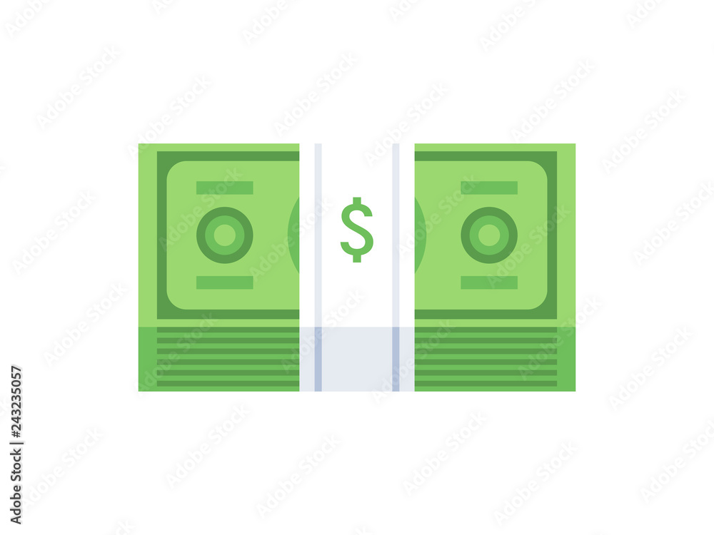 Stack of cash dollar bills. Paper money icon. Flat design. Vector ...
