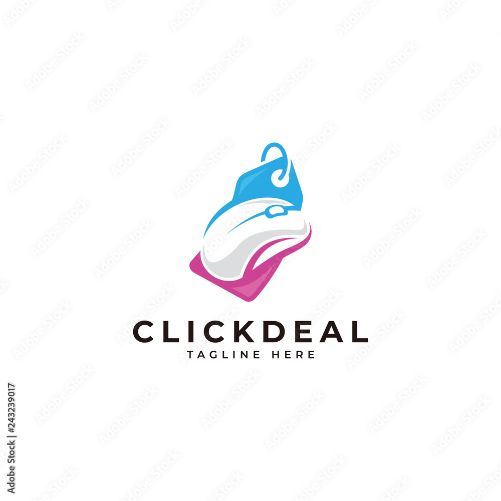 Click deal logo, computer mouse and price tag shop icon vector Stock ...