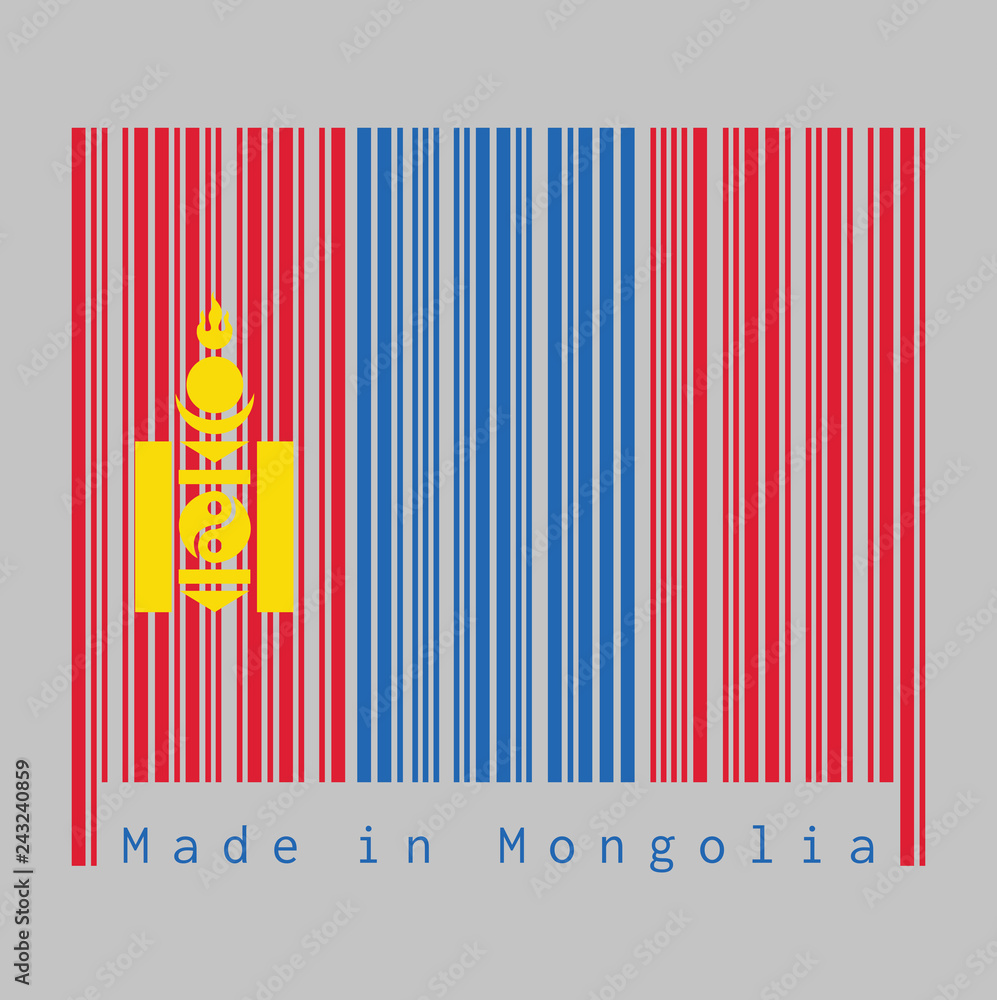 Barcode set the color of Mongolia flag, red and blue with the Soyombo ...