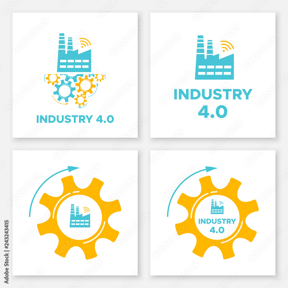 Factory and gear industry 4.0 concept set vector illustration ...